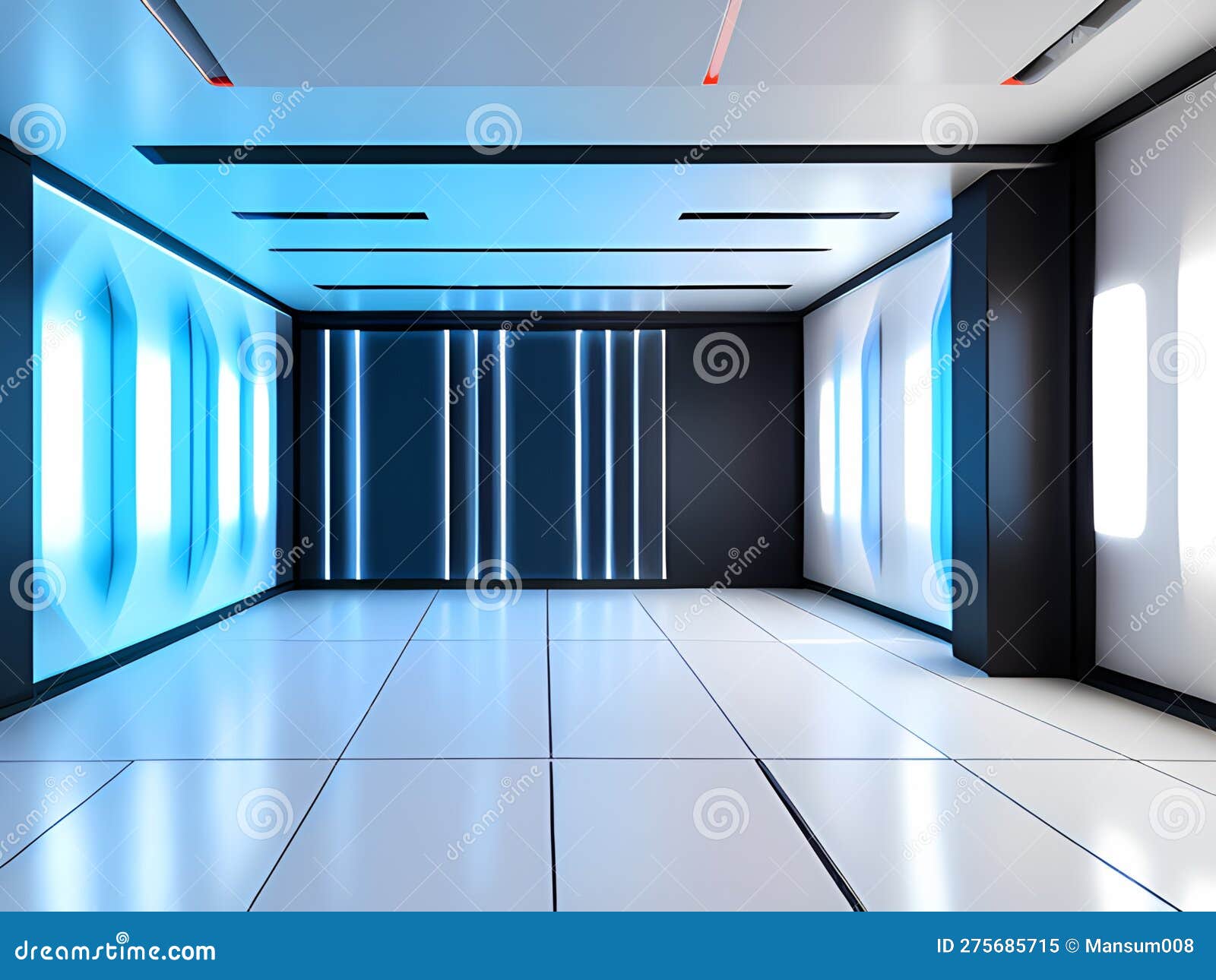 Modern Futuristic Interior Design with Blue and White Walls. 3d ...