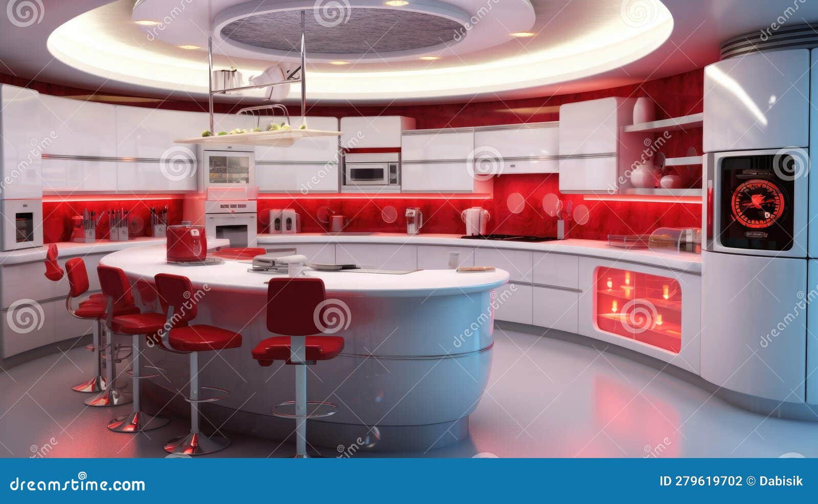 Modern Futuristic Kitchen Interior. Generative AI Stock Illustration ...