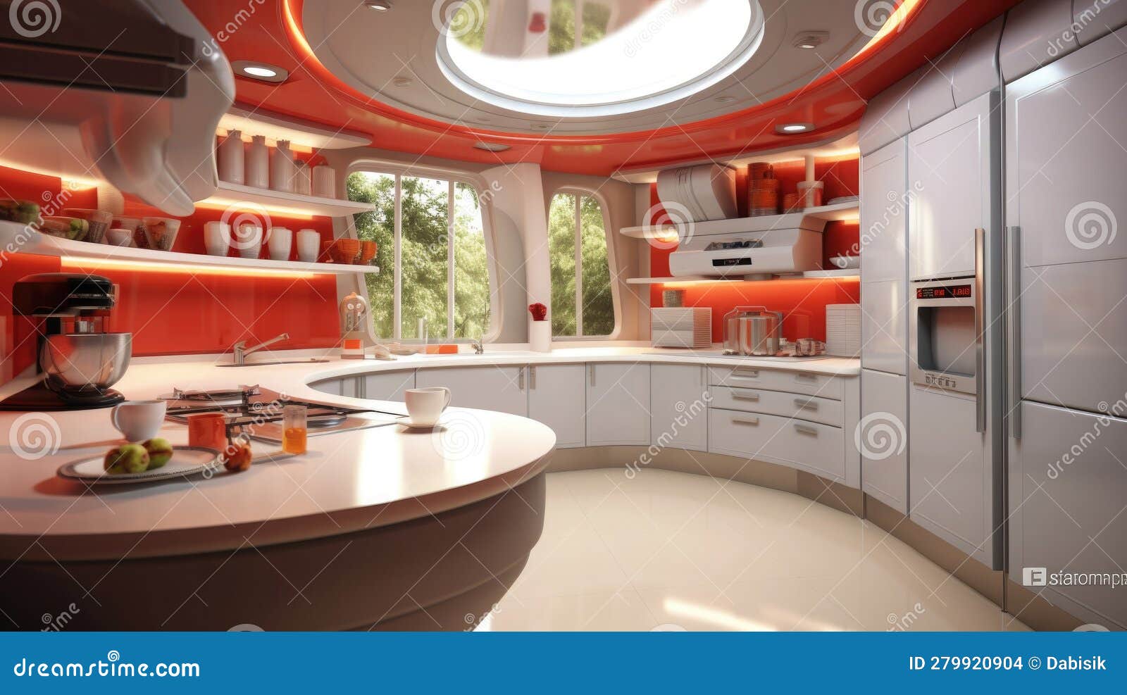 Modern Futuristic Kitchen Interior. Generative AI Stock Illustration ...