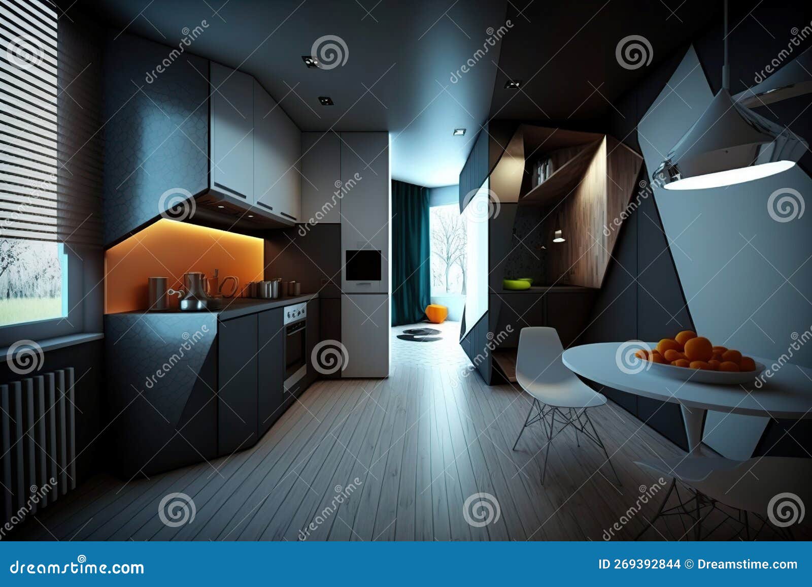 Modern Futuristic Kitchen with a Table and Chairs, Generative AI Stock ...