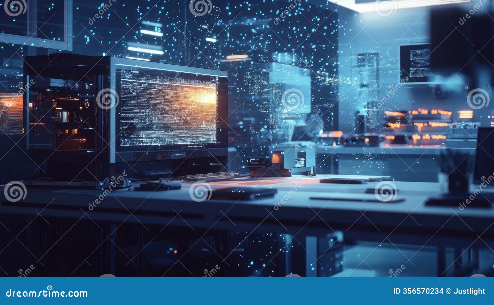 Modern Futuristic Laboratory Showing Programming Code On Computer