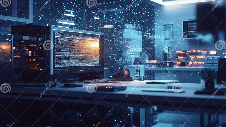 Modern Futuristic Laboratory Showing Programming Code on Computer ...