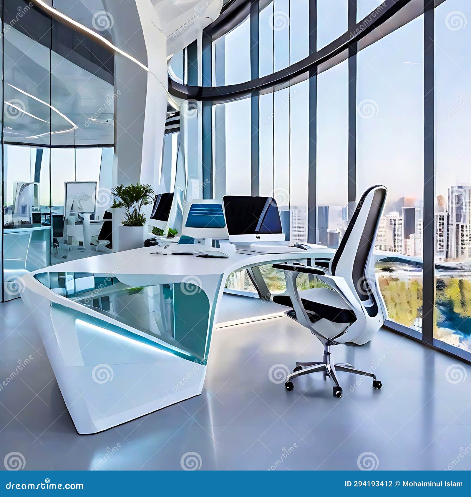 Modern Futuristic Office Ergonomic Workstations Space. Generative AI ...
