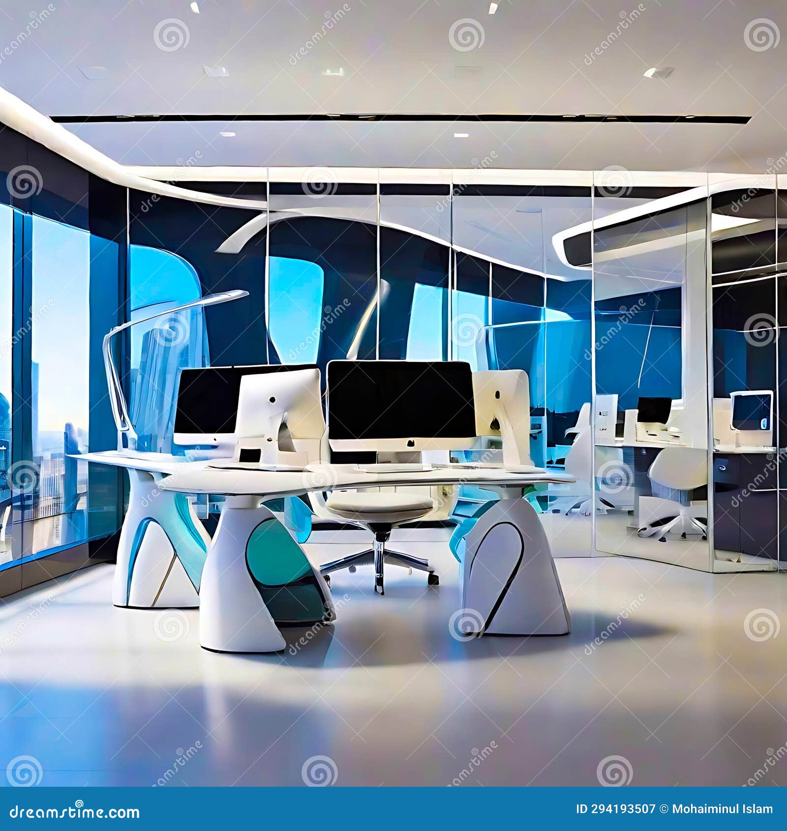 Modern Futuristic Office Ergonomic Workstations Space. Generative AI ...