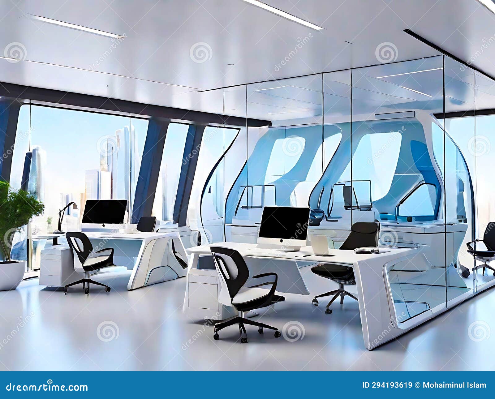 Modern Futuristic Office Ergonomic Workstations Space. Generative AI ...