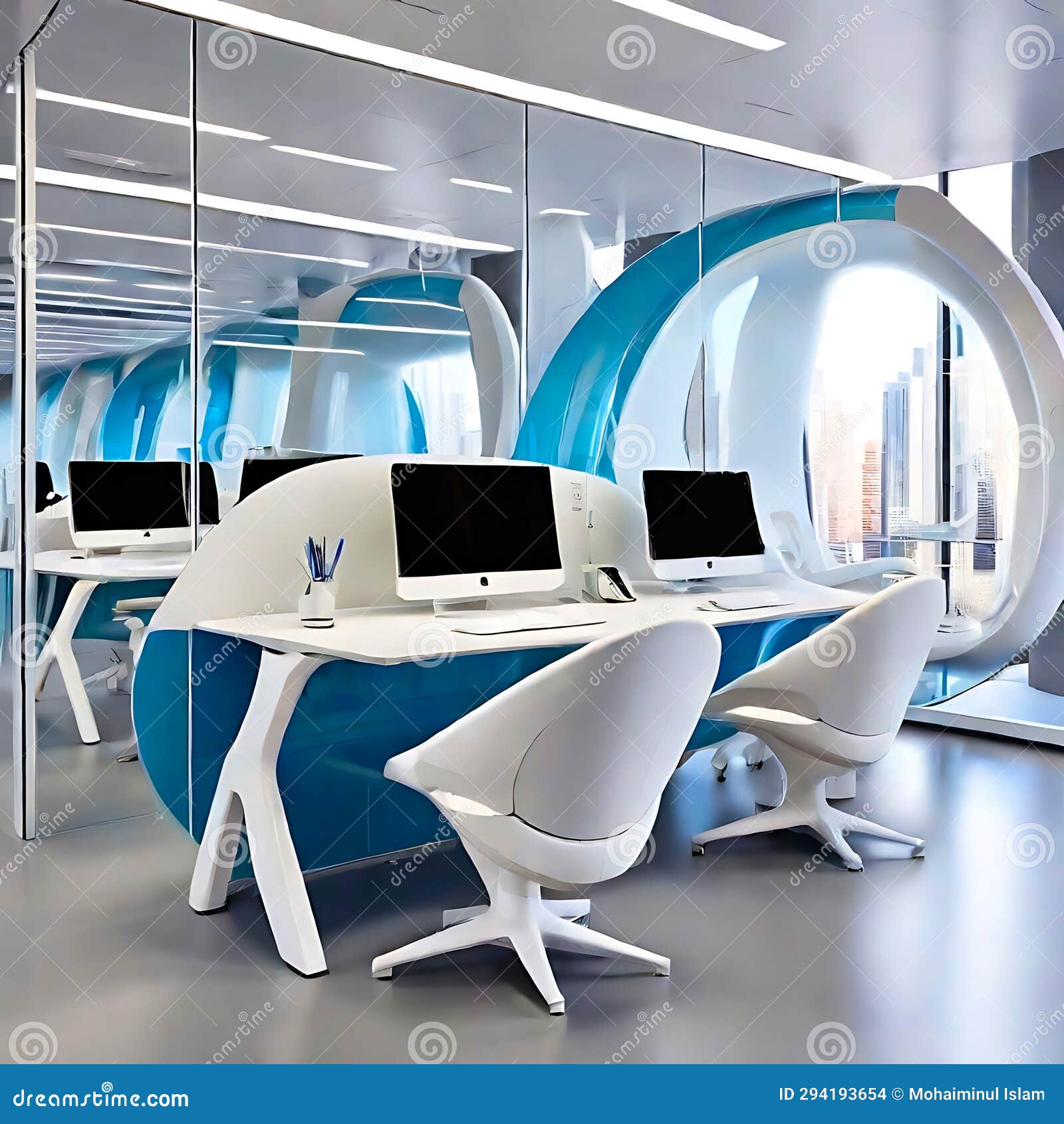 Modern Futuristic Office Ergonomic Workstations Space. Generative AI ...