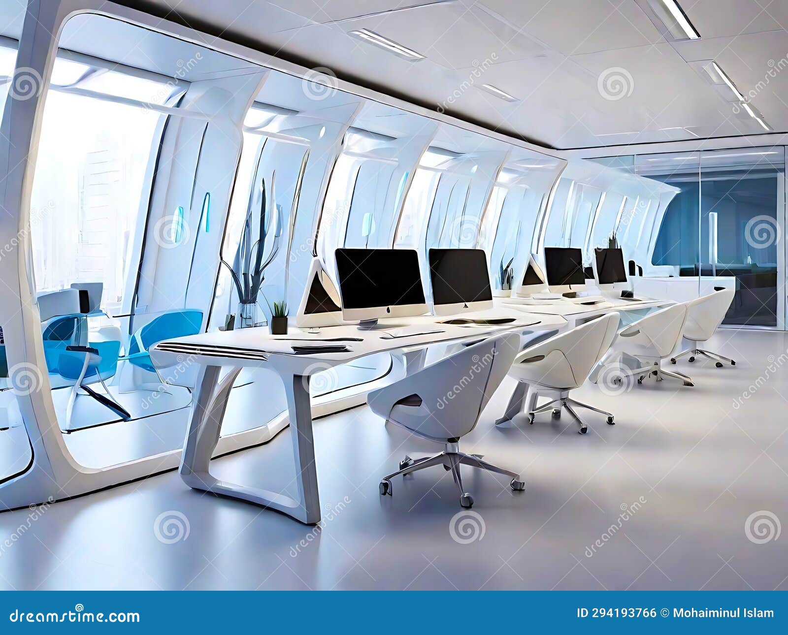 Modern Futuristic Office Ergonomic Workstations Space. Generative AI ...
