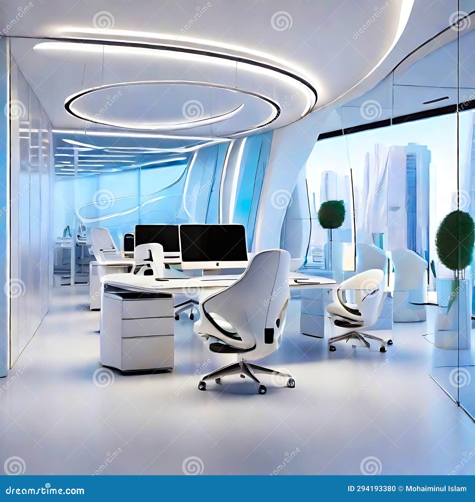 Modern Futuristic Office Ergonomic Workstations Space. Generative AI ...