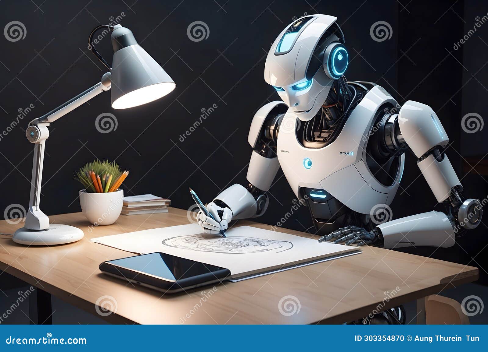 A Modern Futuristic Robot Writing on a Paper Stock Photo - Image of ...