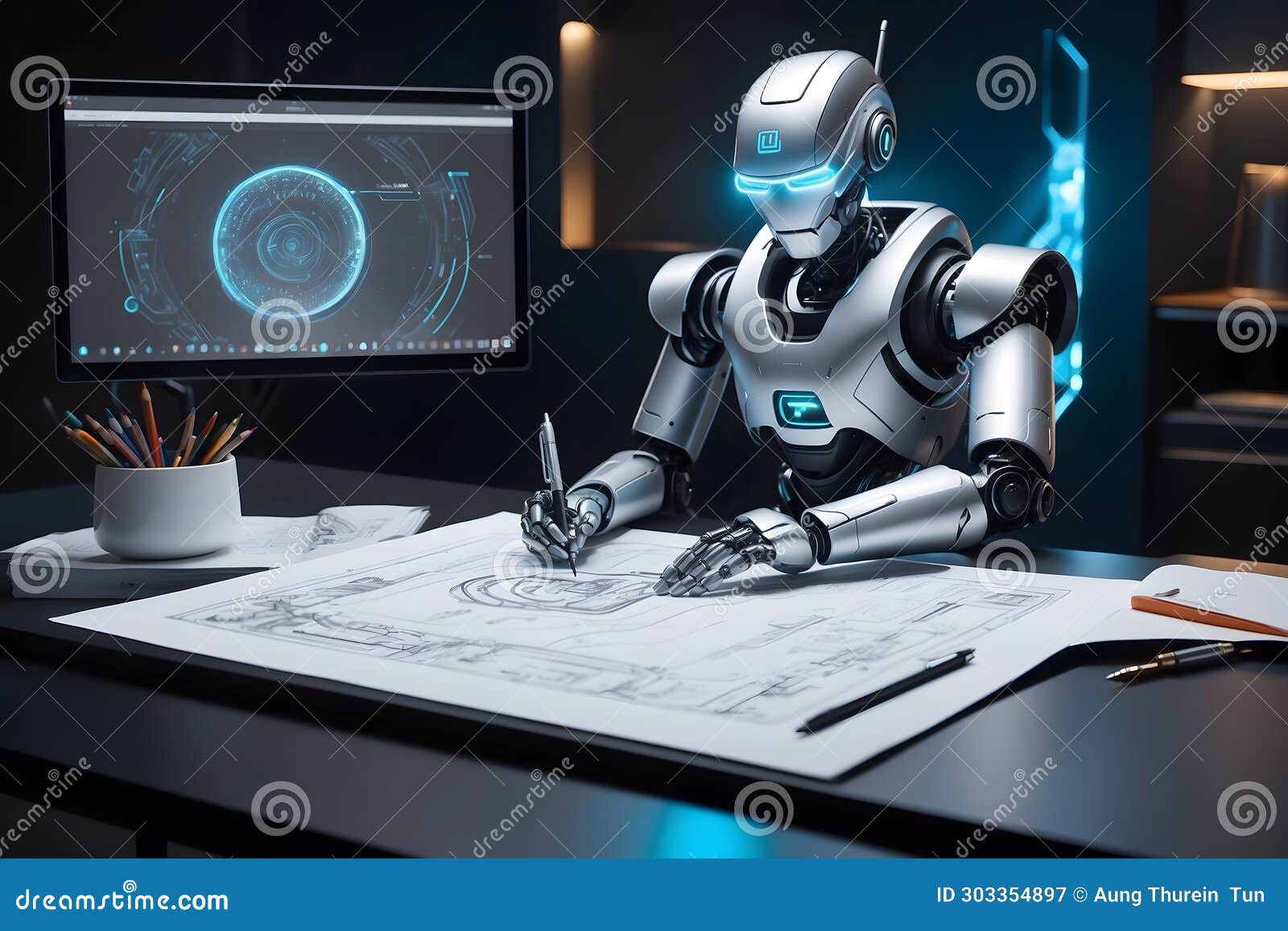 A Modern Futuristic Robot Writing on a Paper Stock Image - Image of ...