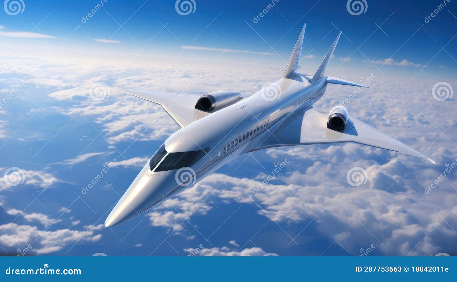 Modern Futuristic Supersonic Passenger Jet Over Clouds Stock Image ...
