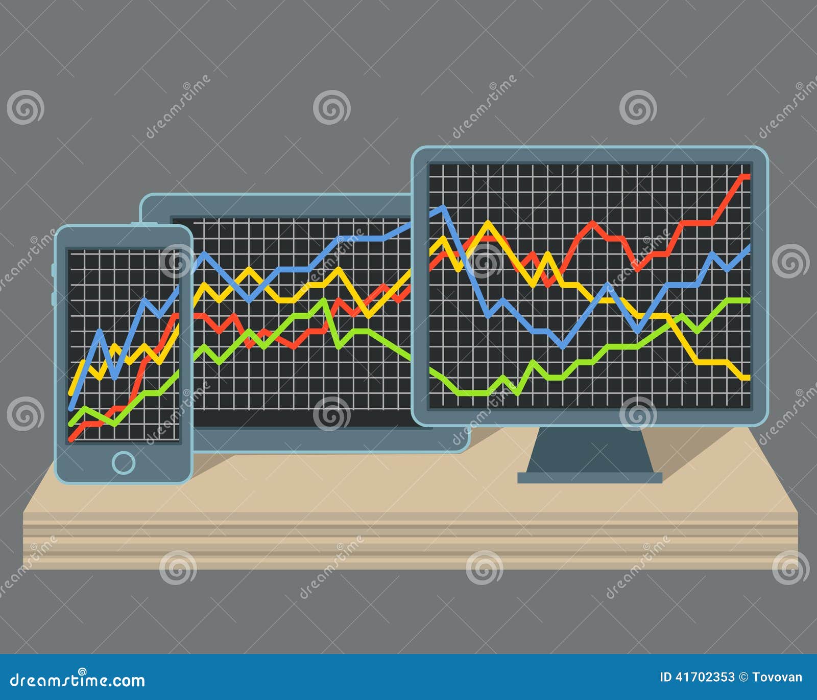 Modern Gadgets with Graphic Chart Stock Vector - Illustration of tile ...