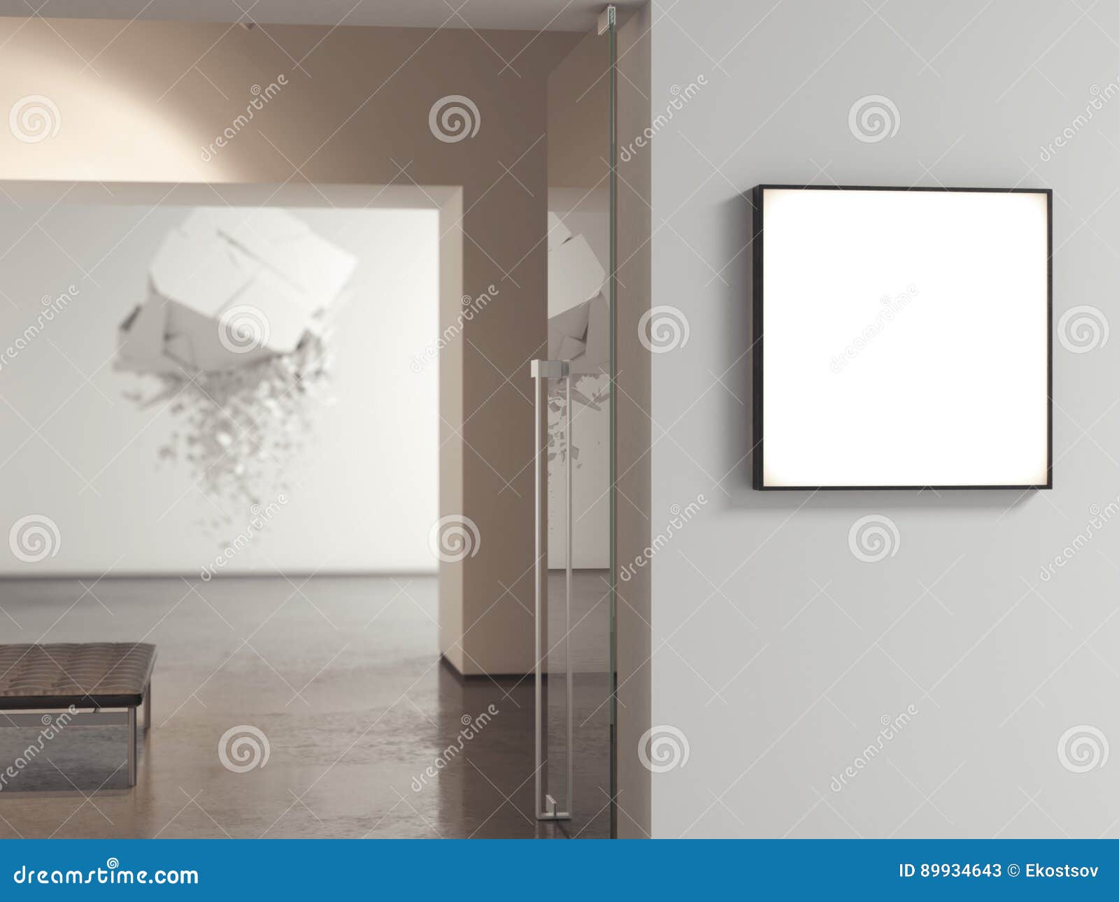 Modern Gallery with Blank Light Box at the Entrance. 3d Rendering Stock ...