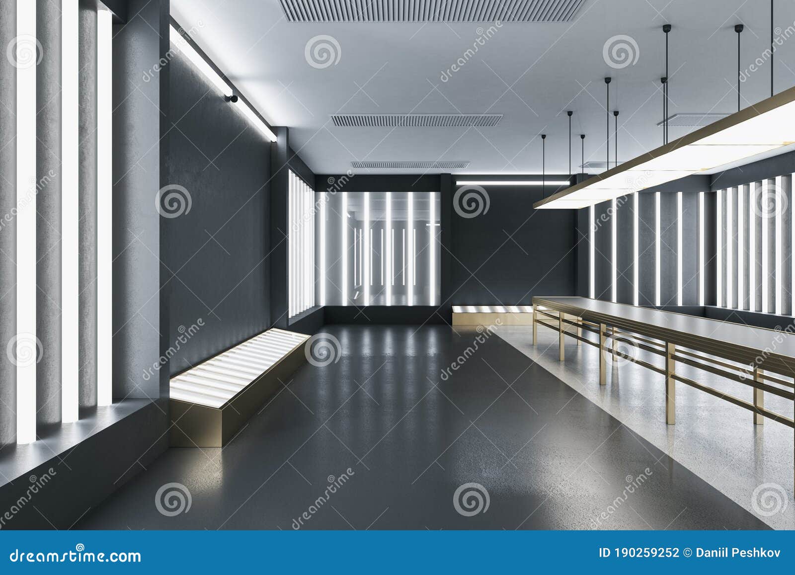 Modern Gallery Hall Interior Stock Illustration - Illustration of mock ...