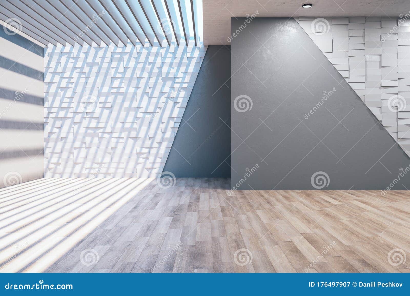 Modern Gallery Interior with Abstract Empty Wall Stock Illustration ...