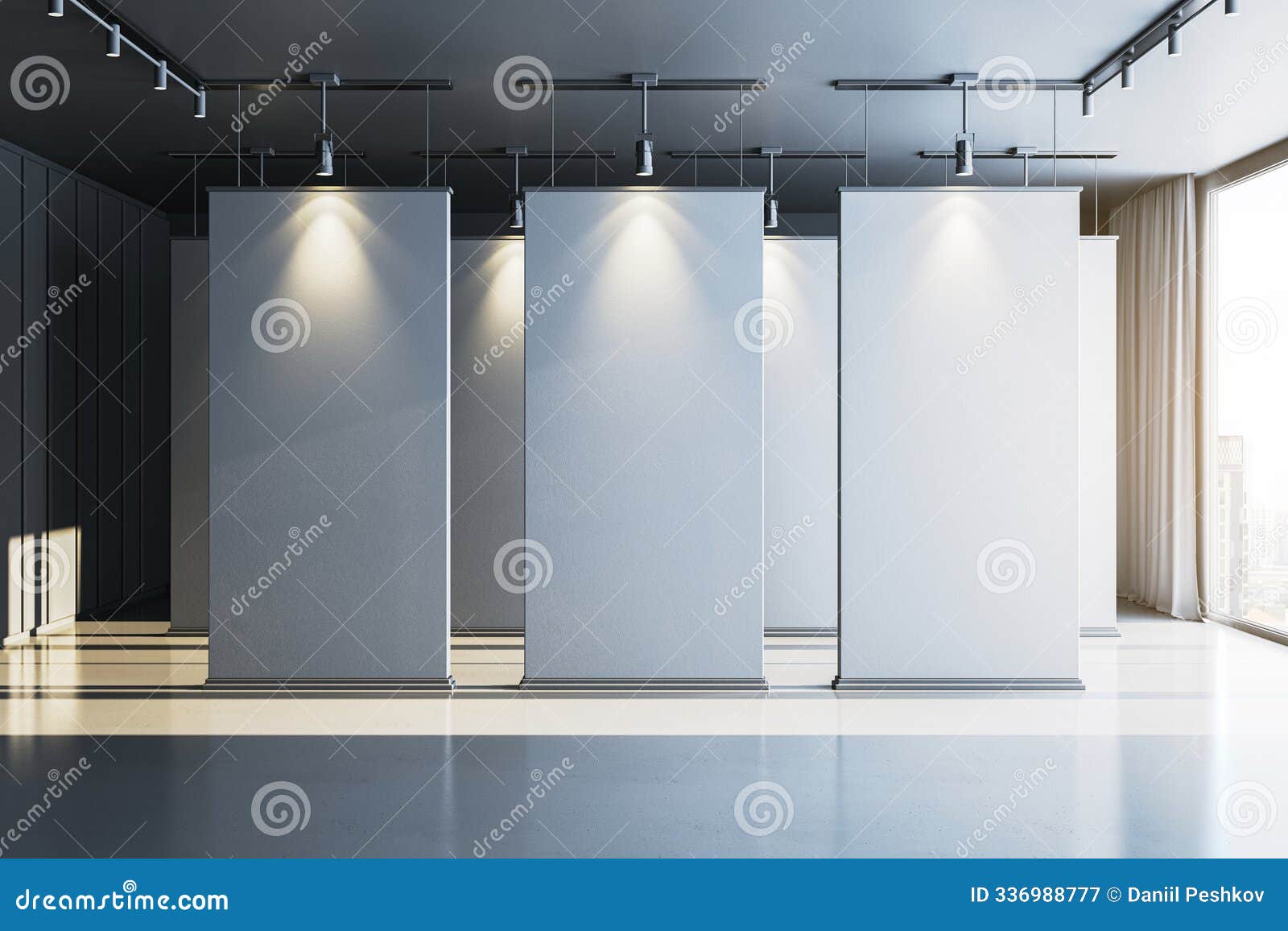 Modern Gallery Interior with Blank Partition Walls for Exhibition ...