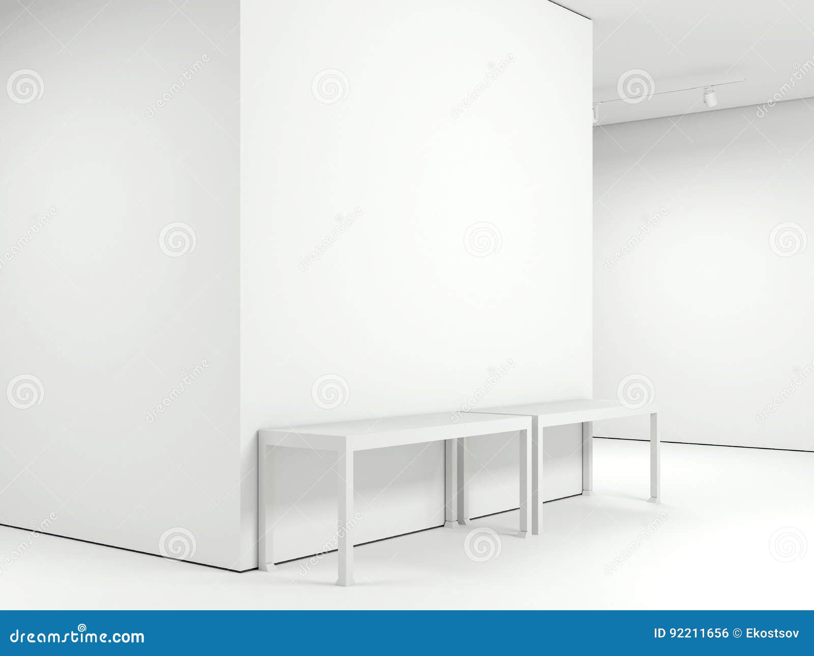 Modern Gallery with Two Empty Tables. 3d Rendering Stock Photo - Image ...