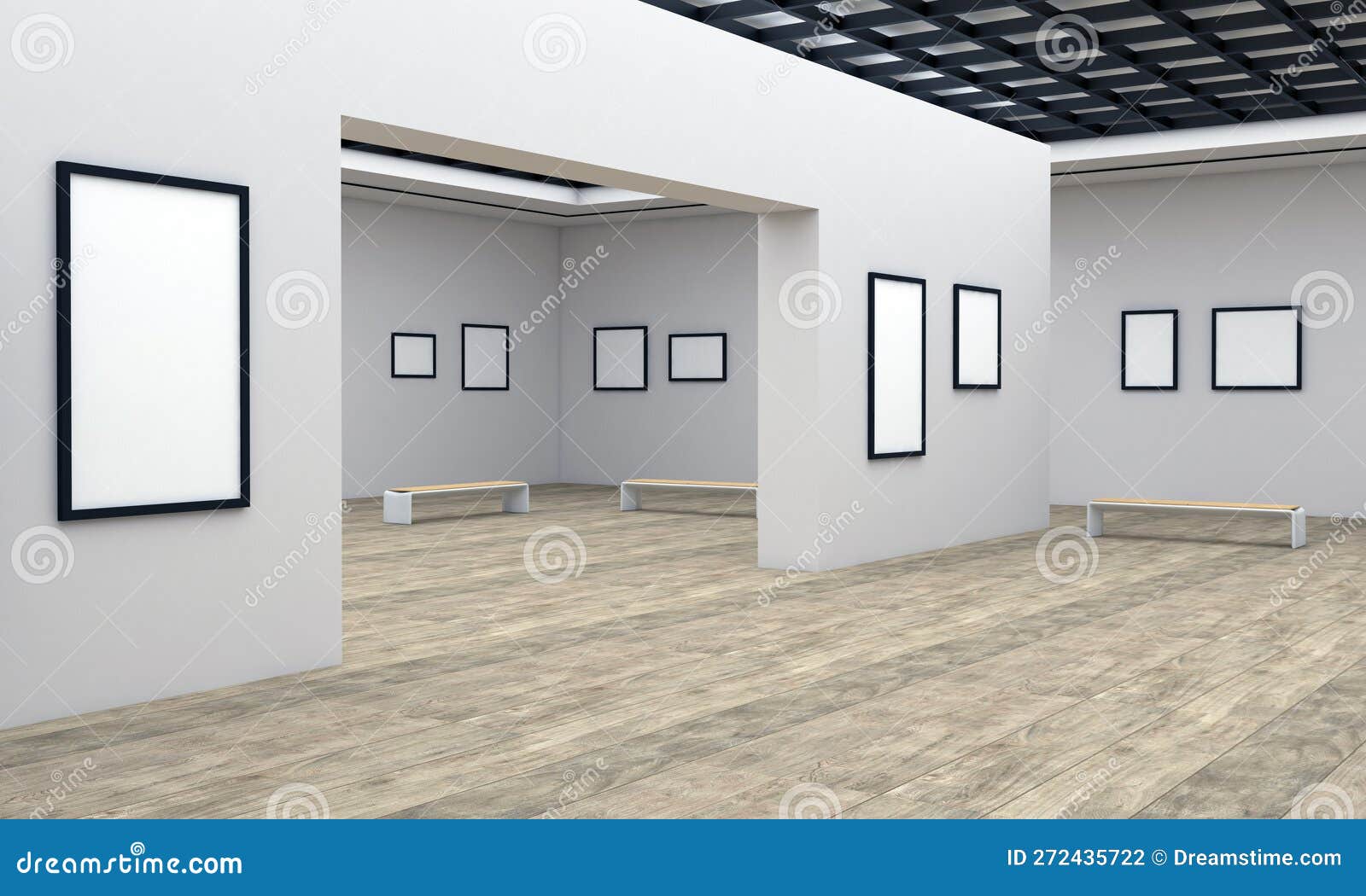 Modern Gallery Wall Mockup Blank Wall with Frames Display Artwork Presentation Art Design Empty ...