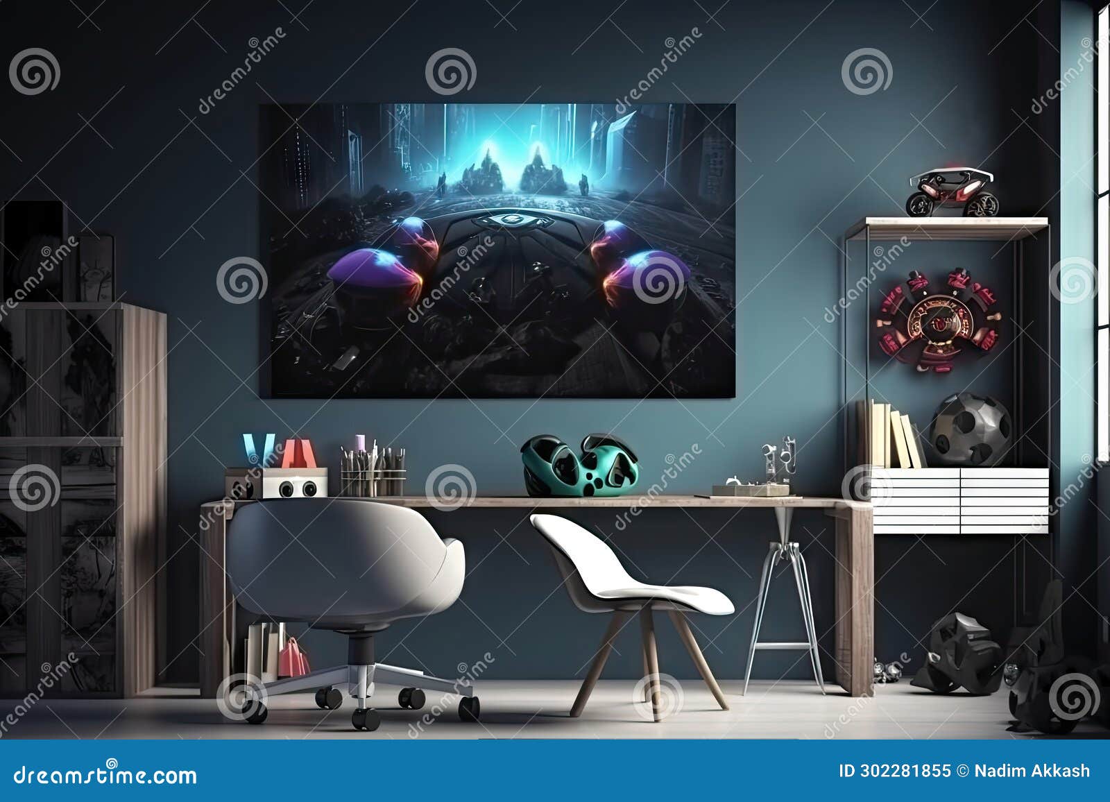 A Modern Gaming Room White Horizontal Poster Stock Image - Image of ...