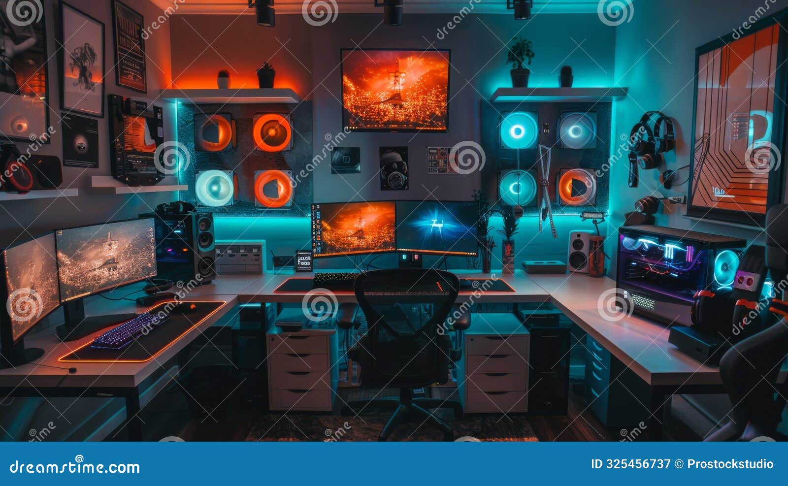 Modern Gaming Setup with RGB Lighting Stock Image - Image of lamp ...