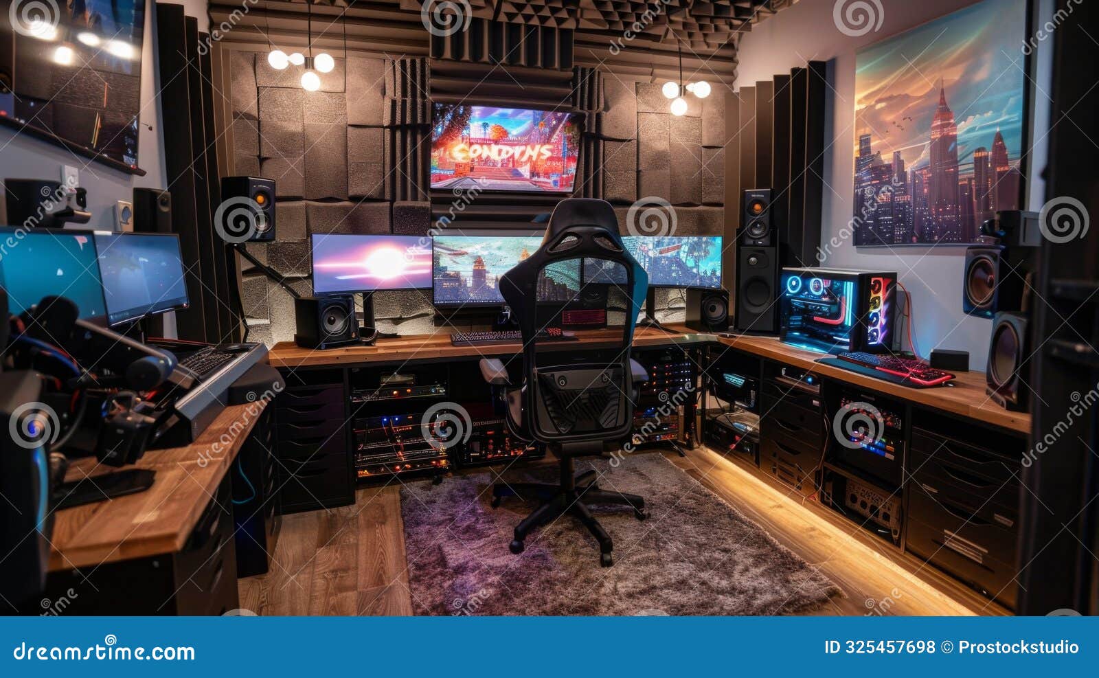Modern Gaming Setup with Soundproofing Stock Photo - Image of computer ...