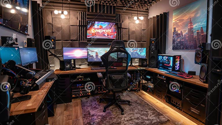 Modern Gaming Setup with Soundproofing Stock Photo - Image of computer ...