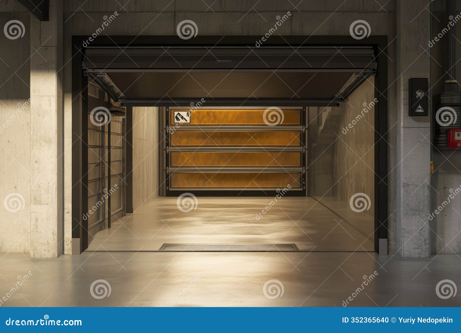 Modern Garage Interior with Automatic Doors and Polished Concrete Floor ...