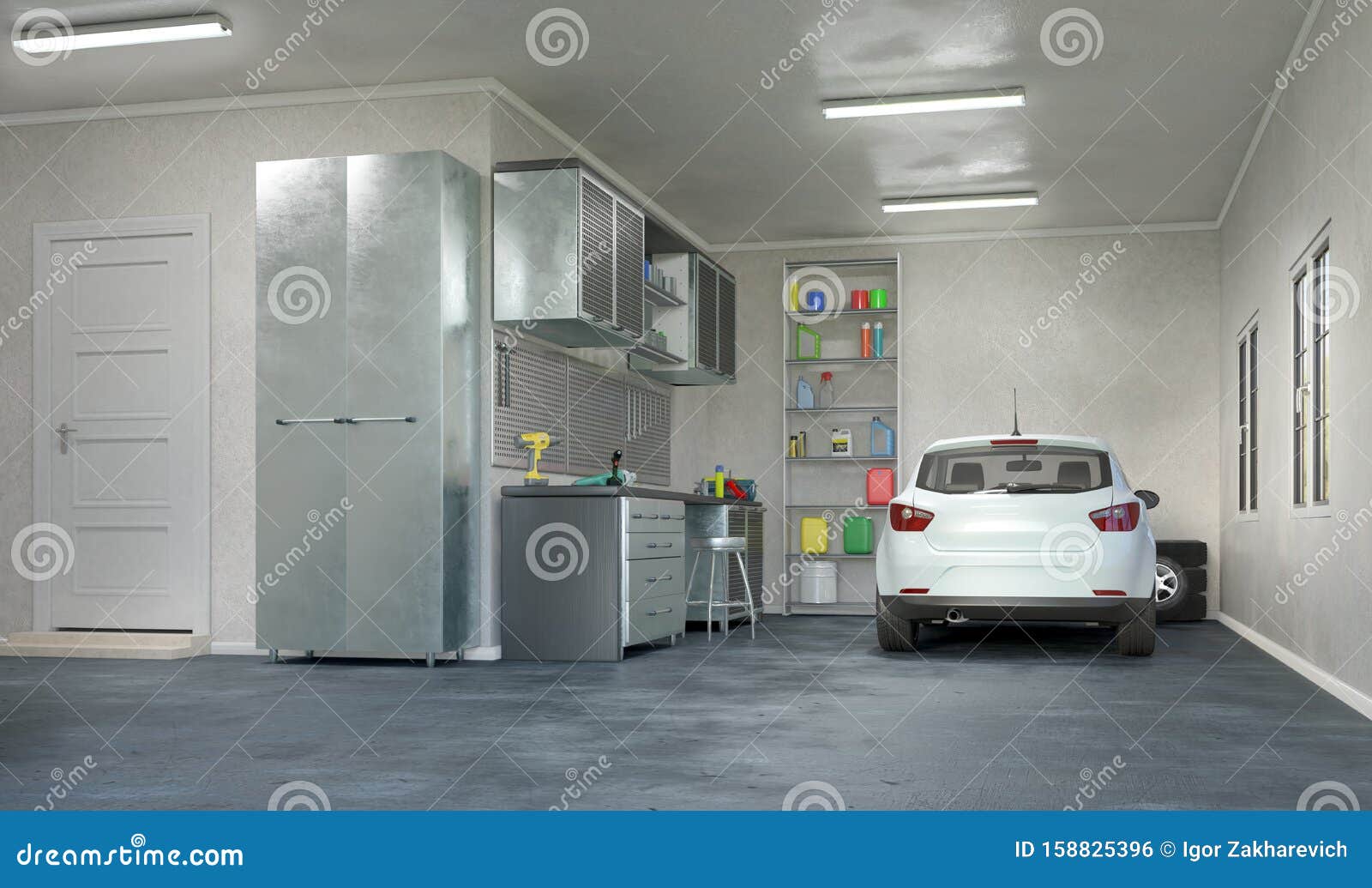 Modern garage interior. stock illustration. Illustration of locker ...