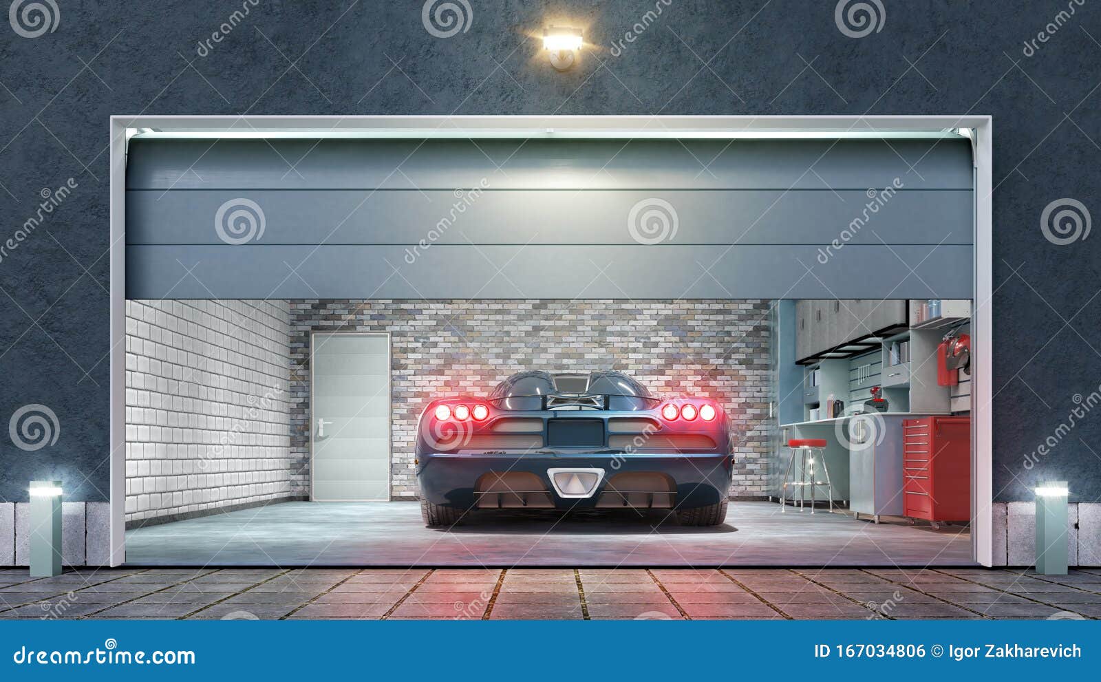 Modern Garage with Open Gate. Stock Illustration - Illustration of ...