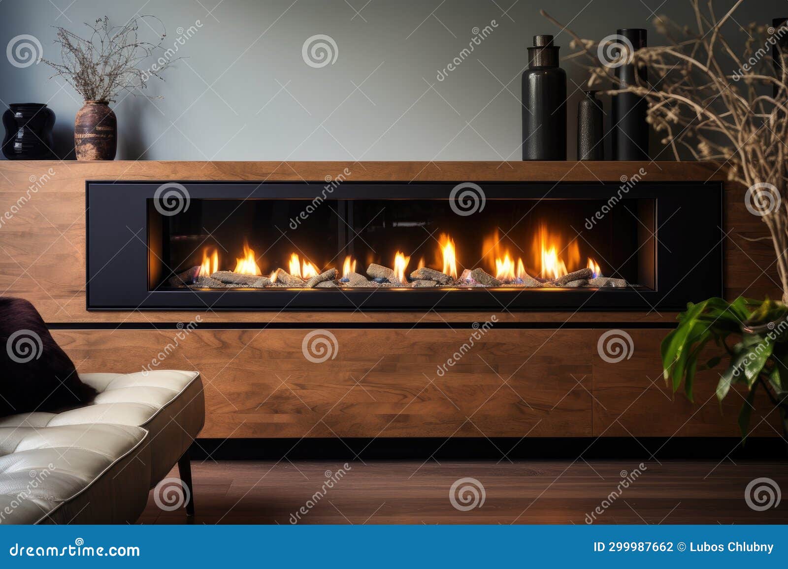 Modern Gas Fireplace in Home Stock Illustration - Illustration of ...