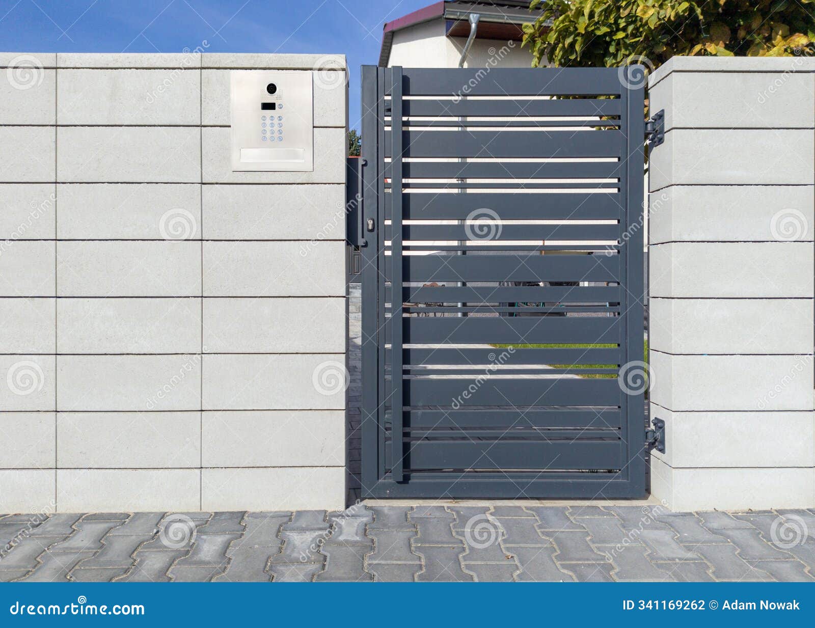 Modern Gate with Security Keypad System Stock Illustration ...