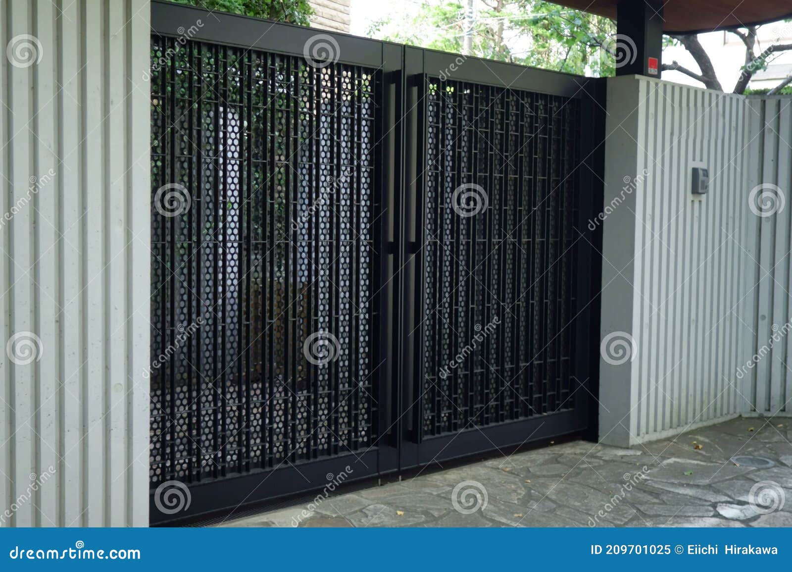 Strong modern gate stock image. Image of house, material - 209701025