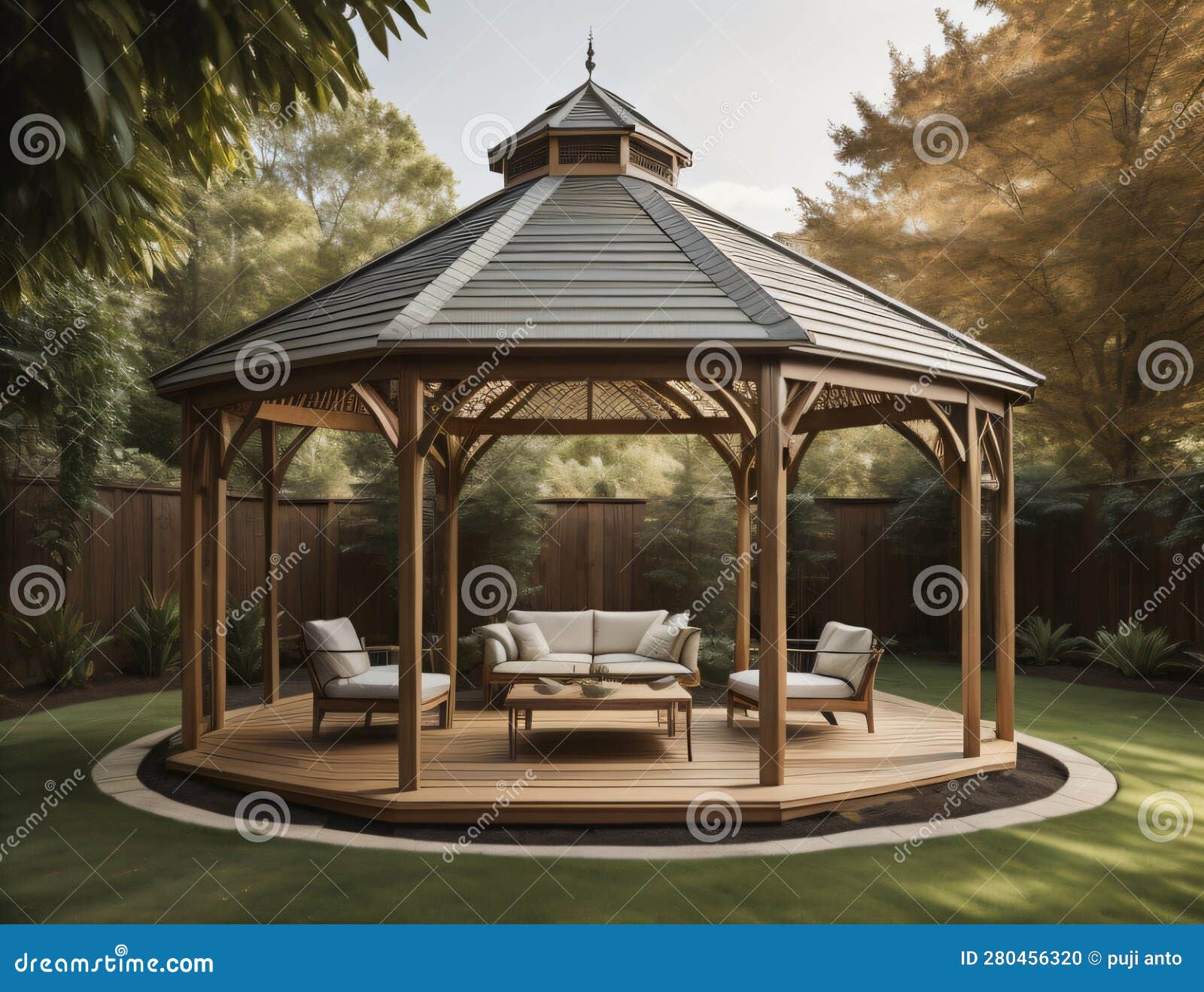 Modern Gazebo Design In Yellow And Equipped With Sitting Chairs And A ...