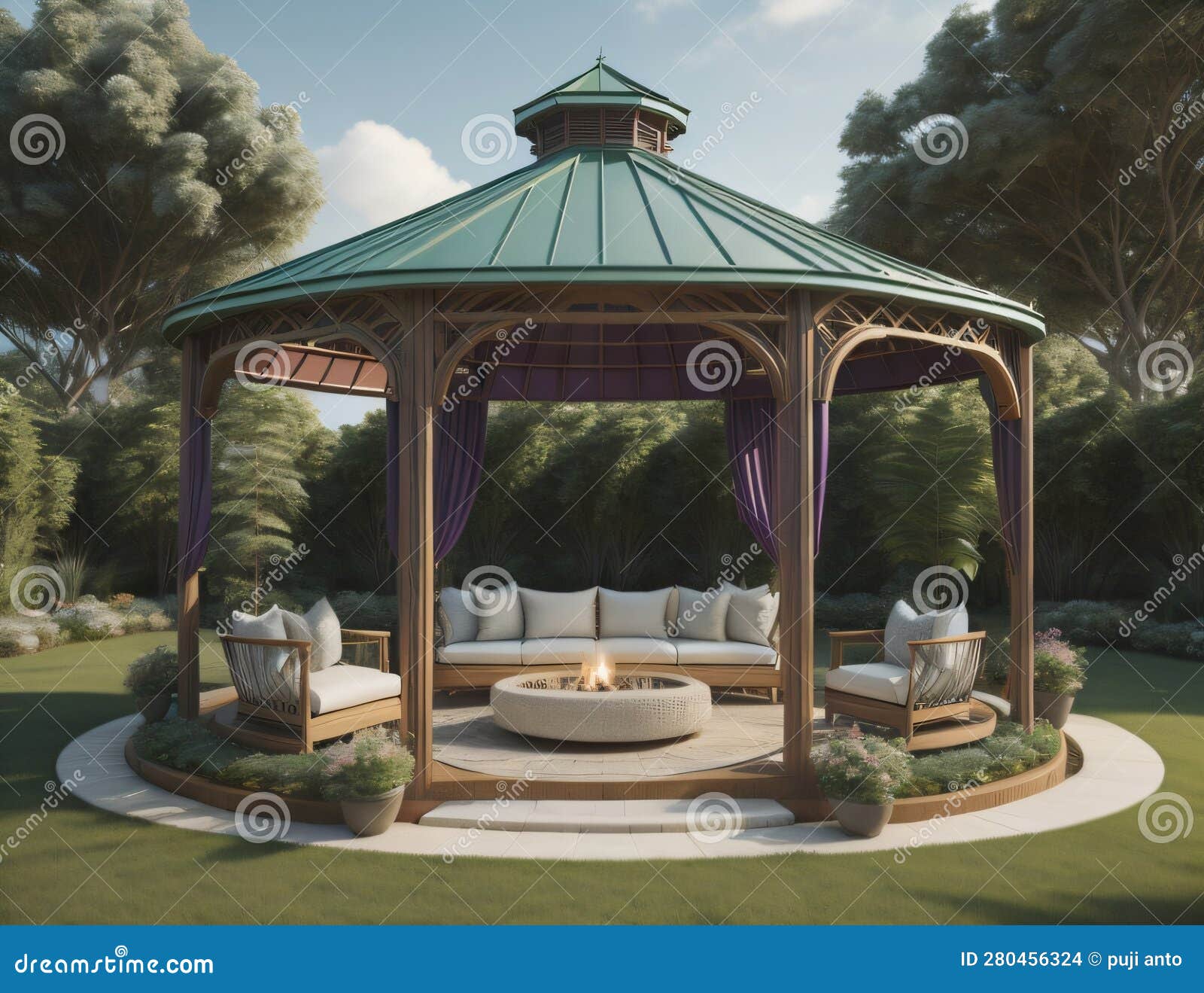 Modern Gazebo Design With Brown Color And Equipped With Sitting Chairs ...
