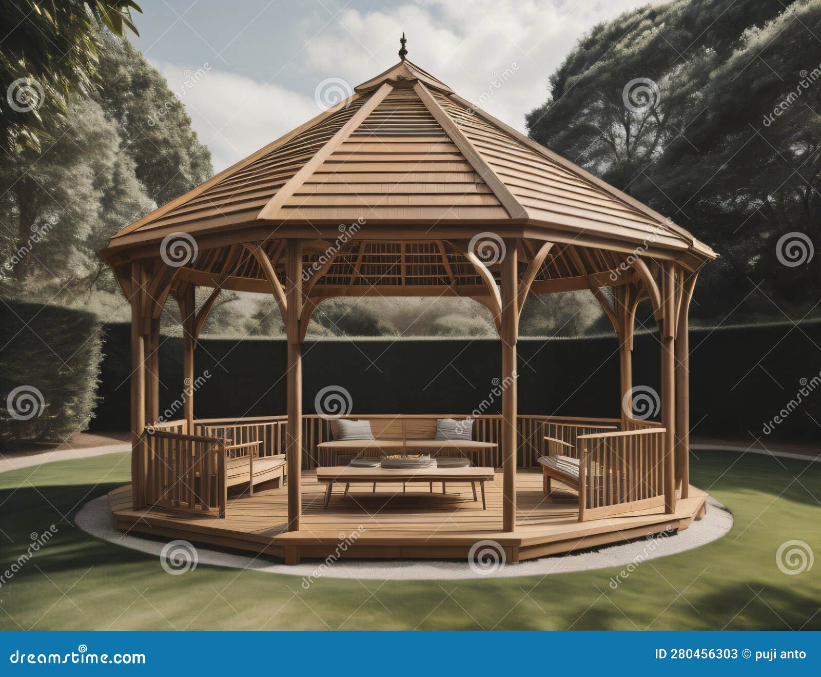 Modern Gazebo Design with a Round Shape and Equipped with Sitting ...