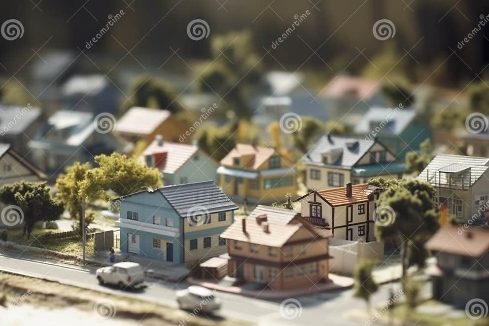 Modern Generic Suburb Style Model Buildings with Tilt Shift Effect ...