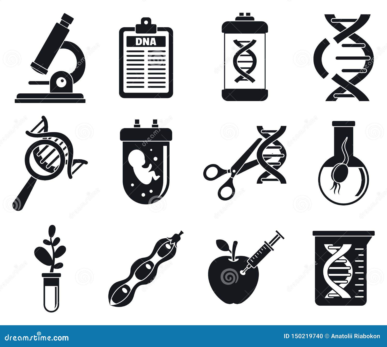 DNA Icons. Genetic Structure Code, DNA Molecule Models Isolated On ...