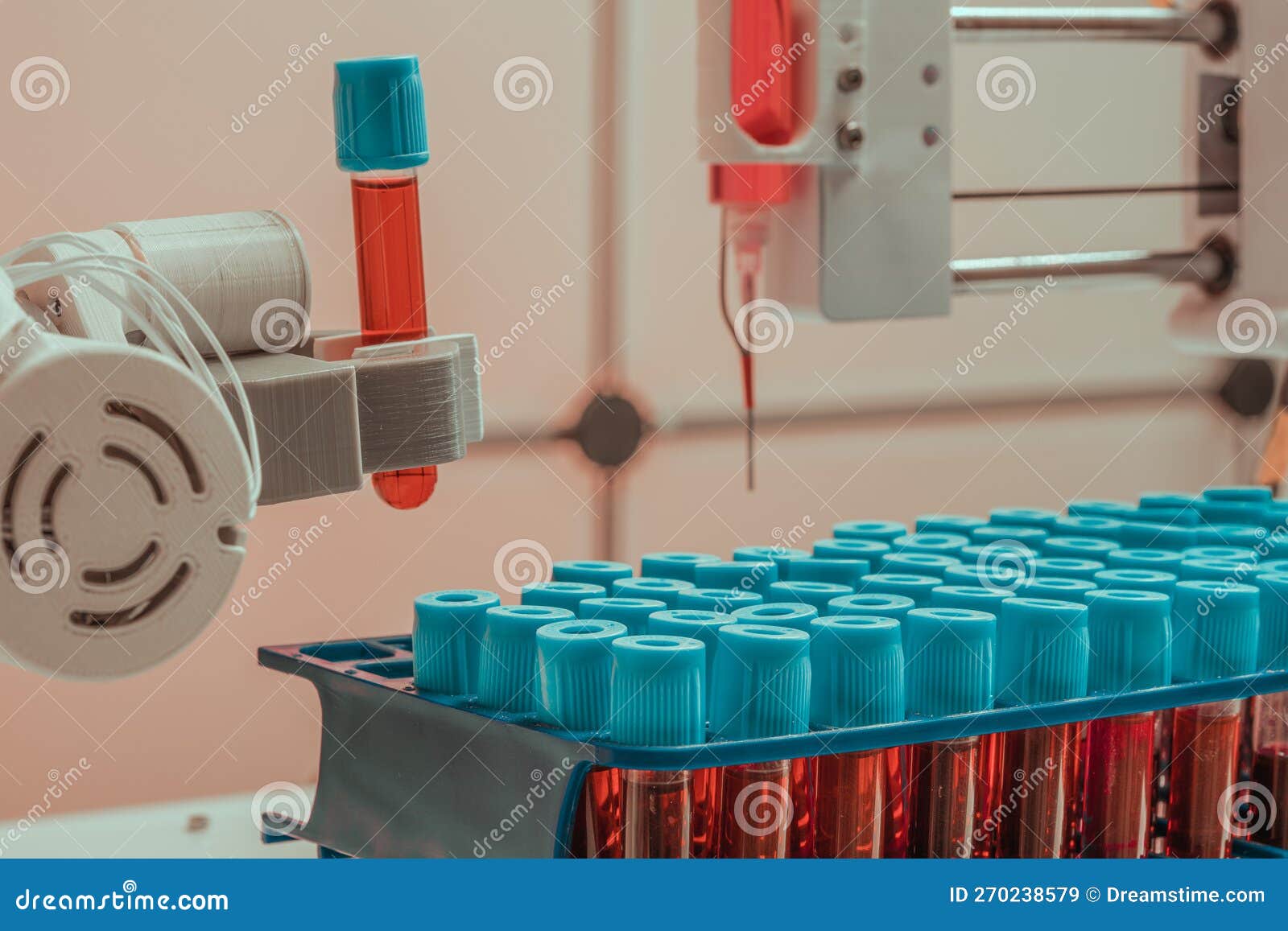 Modern Genetic Laboratory PCR Processor and Robot with Test Tube in ...
