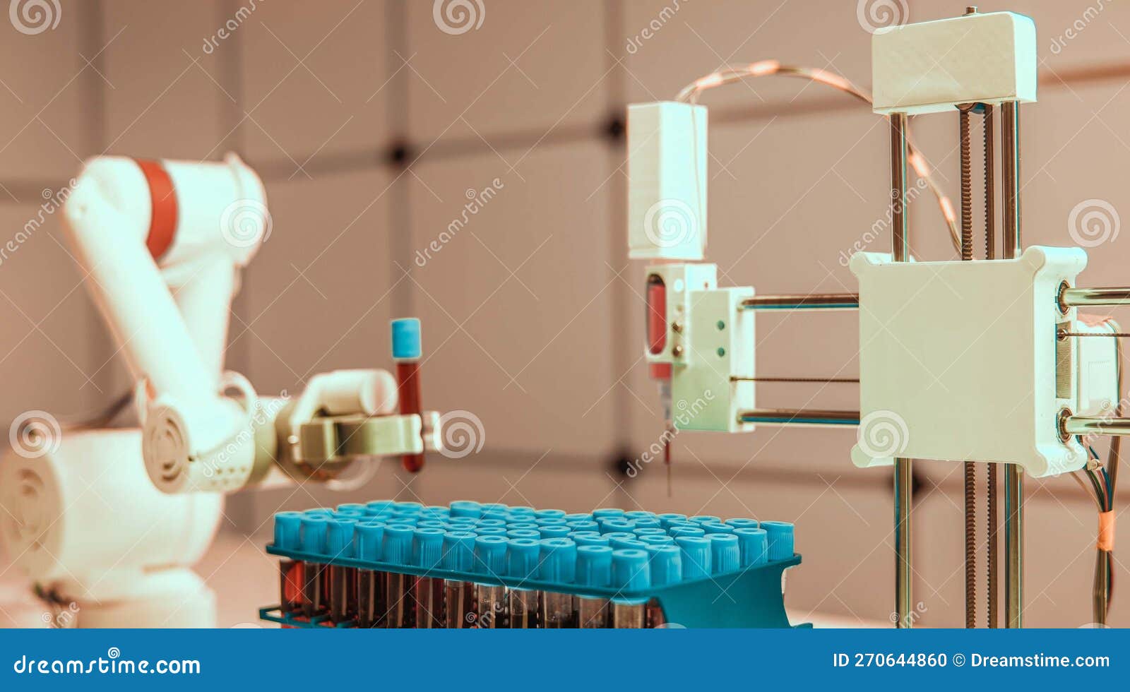 Modern Genetic Laboratory PCR Processor and Robot with Test Tube in ...