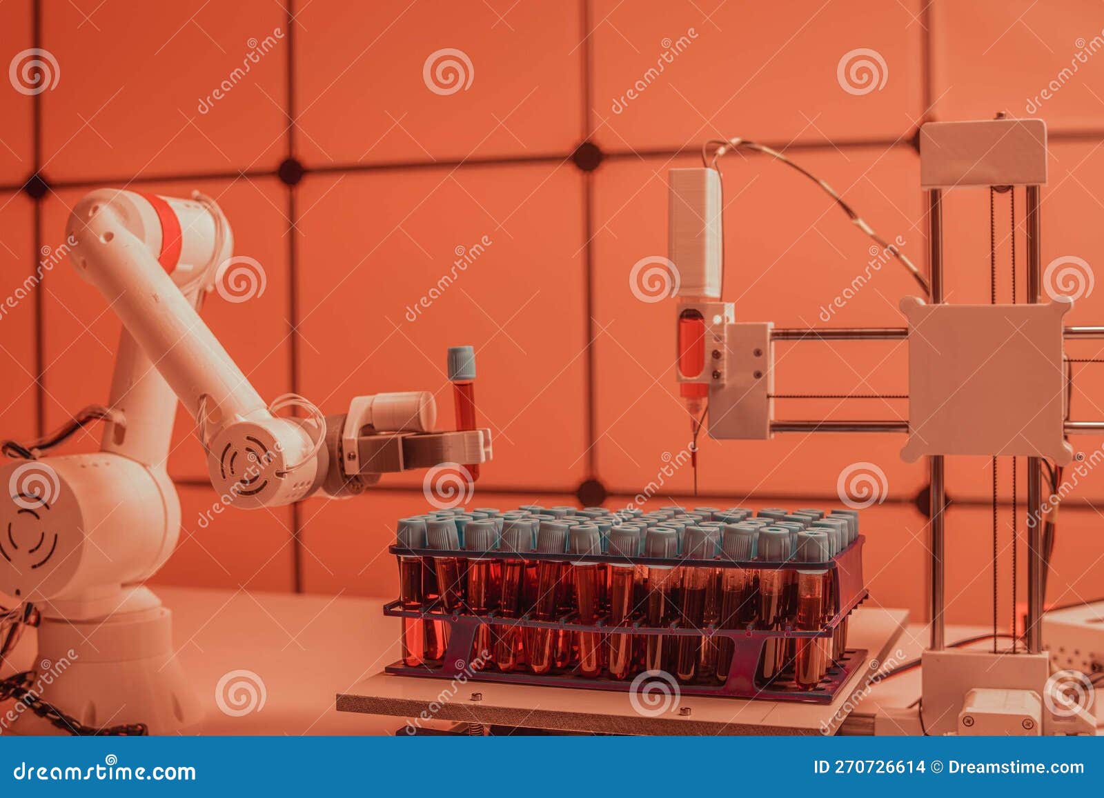 Modern Genetic Laboratory PCR Processor and Robot with Test Tube in ...