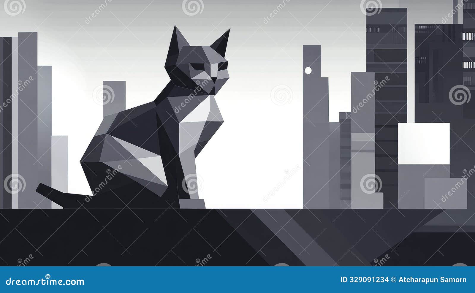 Modern Geometric Cat Web Profile Banner in Black and White with Urban ...