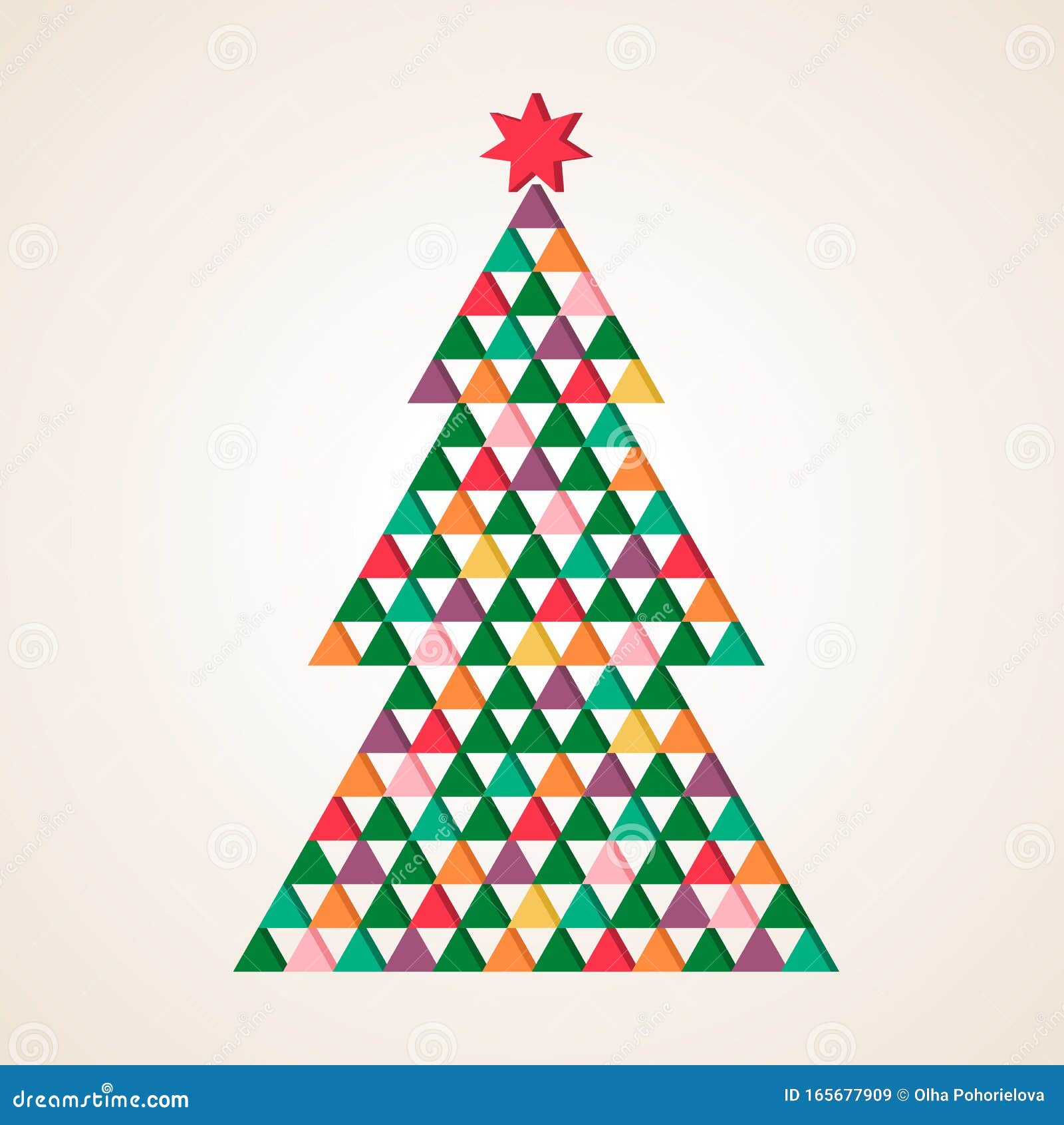 Modern Geometric Christmas Tree of Triangles with a Star in a Mosaic ...