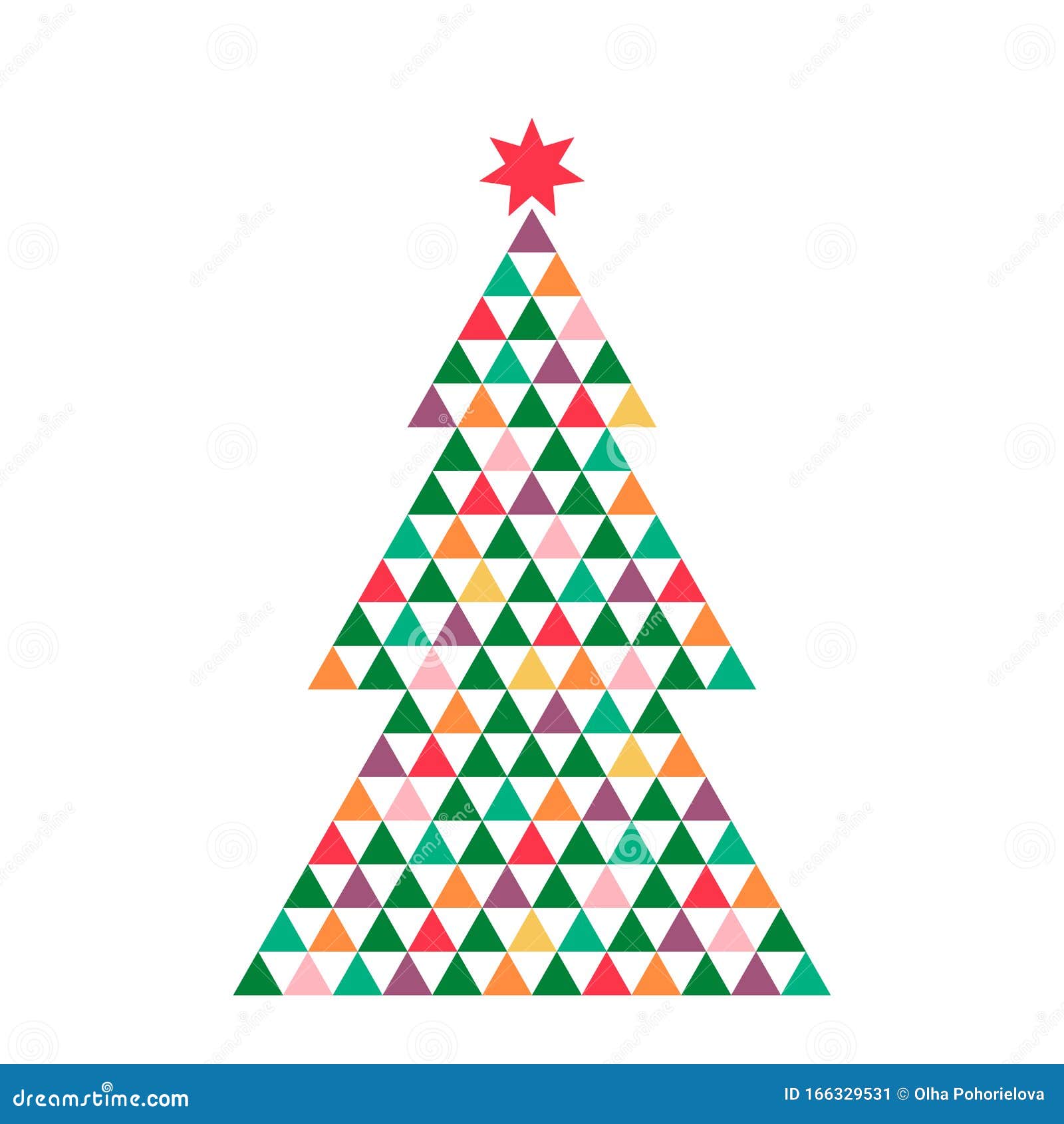 Modern Geometric Christmas Tree of Triangles with a Star in a Mosaic ...