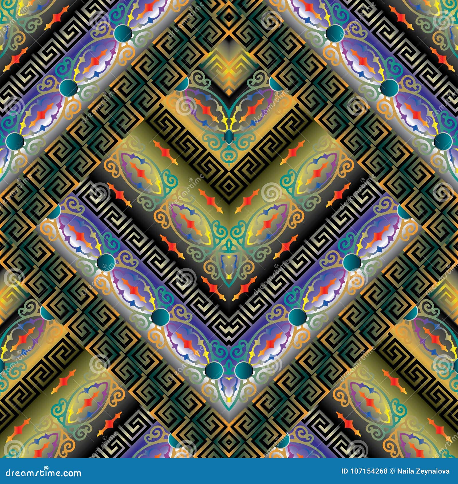 Modern Geometric Meander Seamless Pattern. Abstract Colorful Vector ...