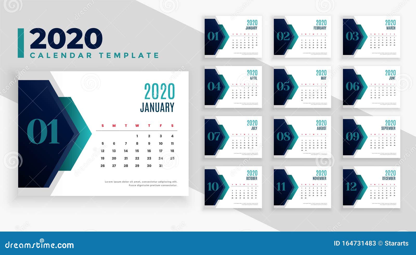 Modern 2020 Geometric New Year Calendar Layout Design Stock Vector ...