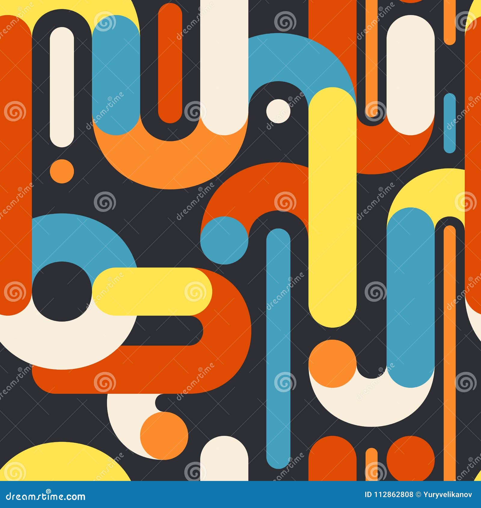 Modern Geometric Seamless Pattern with Colored Rounded Rectangles on ...