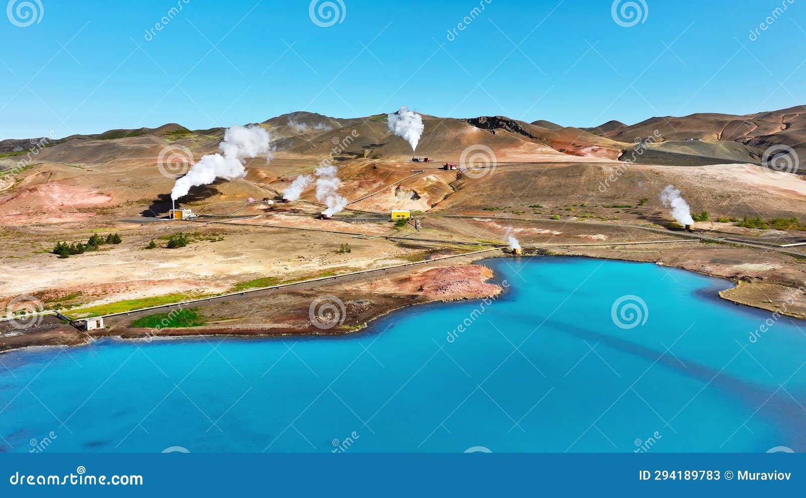 Modern Geothermal Energy Power Plant Working, Located in a Picturesque ... Modern Geothermal Energy Power Plant Working, Located in a Picturesque ...