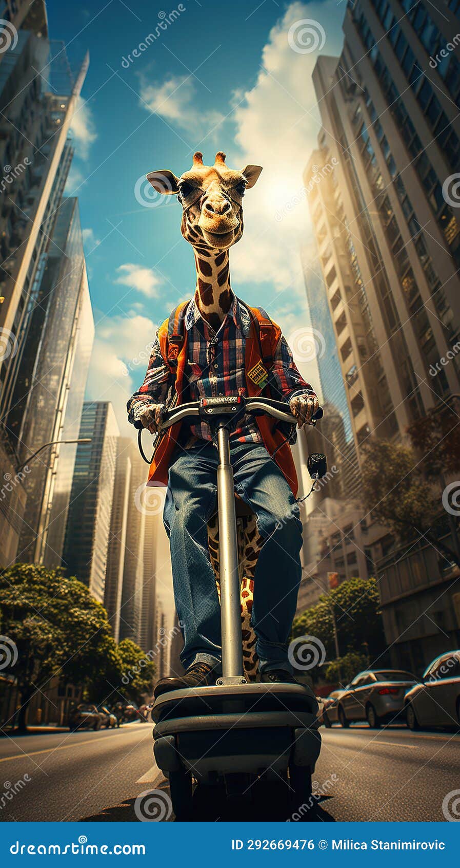 Modern Giraffe on an Electric Scooter in Urban City Stock Illustration ...