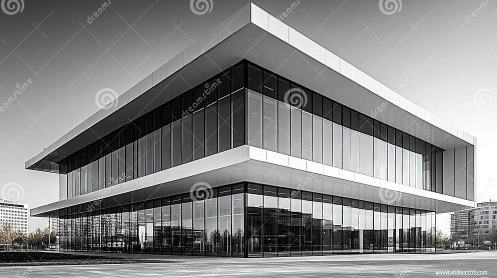 Modern Glass Building with Angular Design and Reflective Windows Stock ...