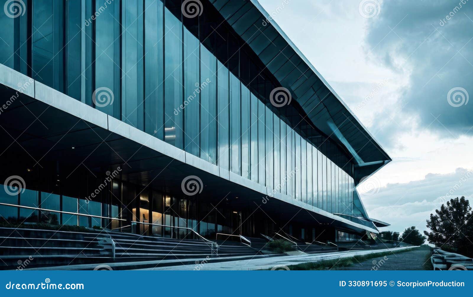 Modern Glass Building Exterior at Dusk Stock Image - Image of ...